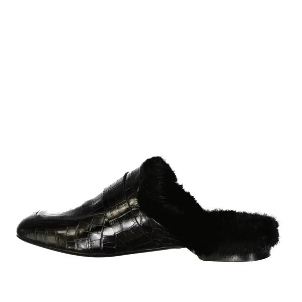 Eleventy Leather Fur Mules