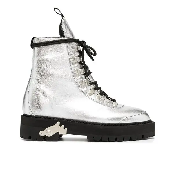 Off White Metallic Ankle Boots