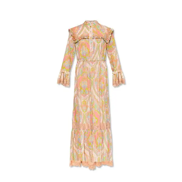 open lace back dress Gucci Pink Ruffle Silk Maxi Dress – Runway Catalog main image 1