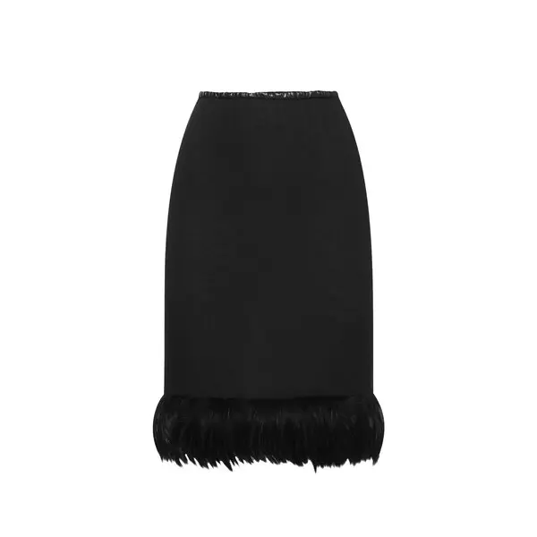Saint Laurent Feather-trimmed Silk Skirt