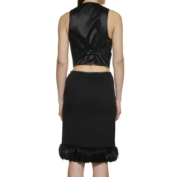 Saint Laurent Feather-trimmed Silk Skirt