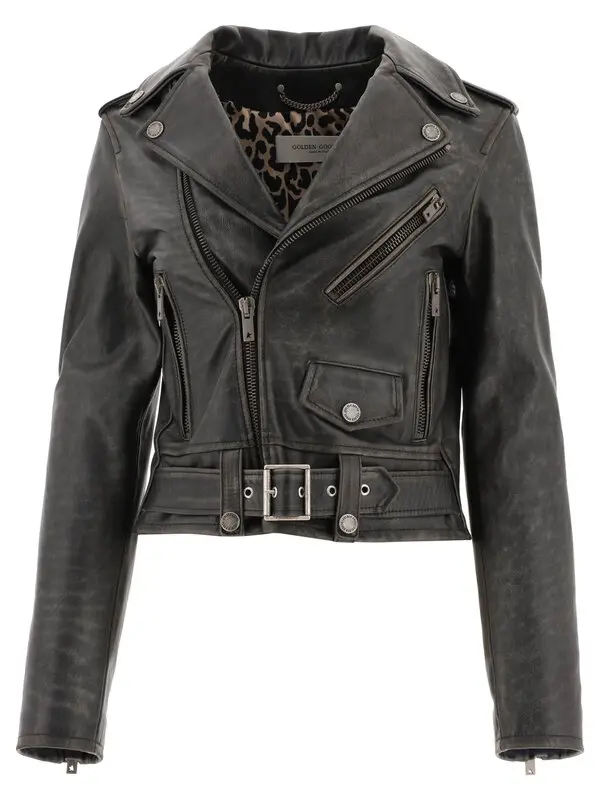 GOLDEN GOOSE Chiodo Destiny Leather Biker Jacket - Grey