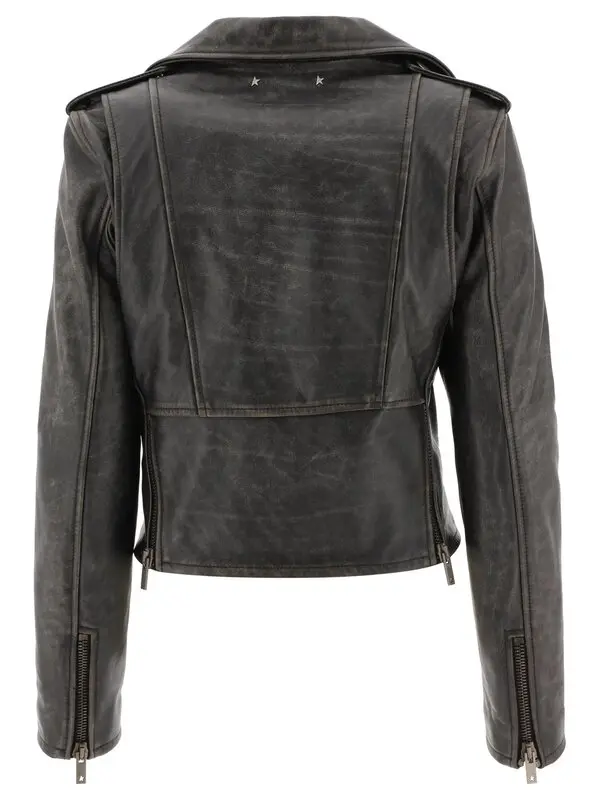 GOLDEN GOOSE Chiodo Destiny Leather Biker Jacket - Grey