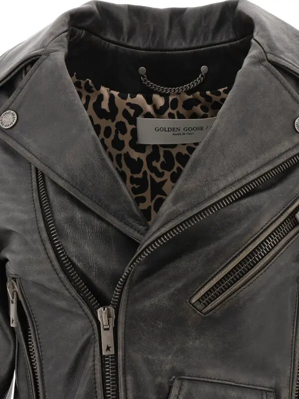 GOLDEN GOOSE Chiodo Destiny Leather Biker Jacket - Grey
