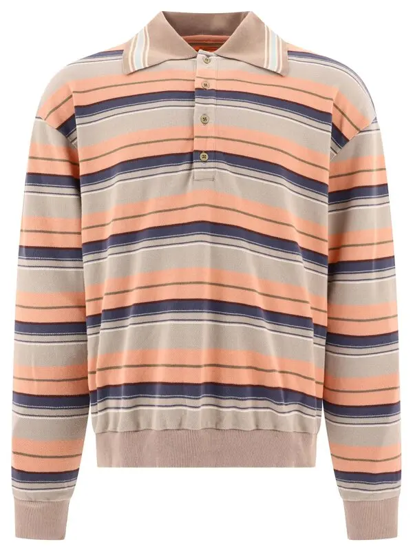 トップス Kapital multi border kanoko box poro Kapital Multi Border Kanoko Box Polo Shirt - Orange | Editorialist