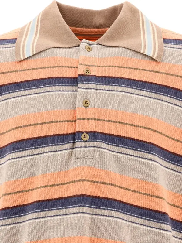トップス Kapital multi border kanoko box poro Kapital Multi Border Kanoko Box Polo Shirt - Orange | Editorialist