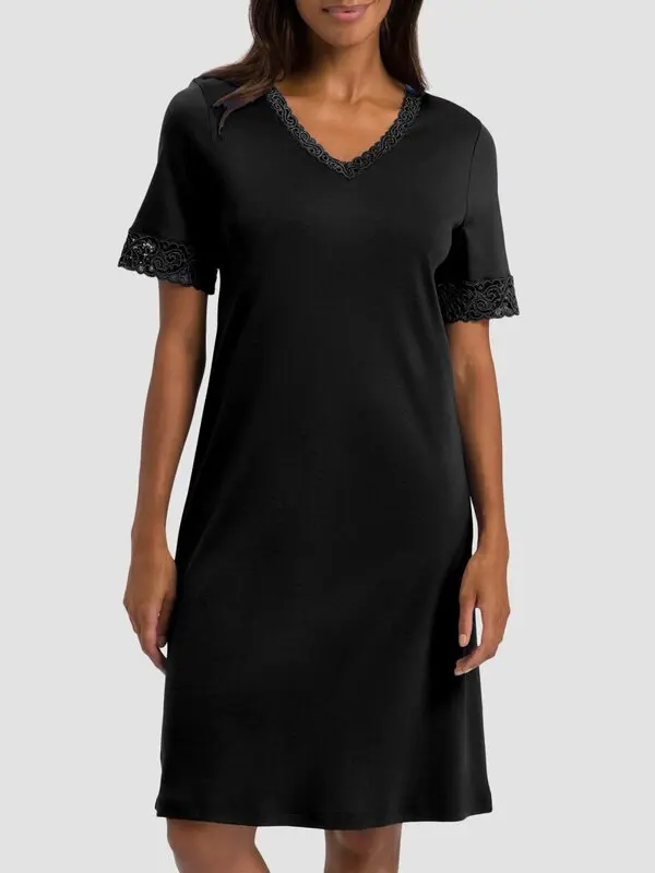 Hanro Mots Short-sleeve Nightgown - Black