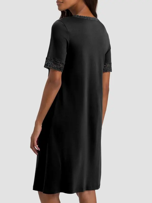 Hanro Mots Short-sleeve Nightgown - Black