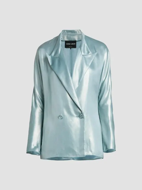 Giorgio Armani Laminated Satin Relaxed Blazer - Silver Cloud