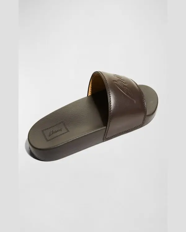 Brioni Leather Slide Sandals - Coffee | Editorialist
