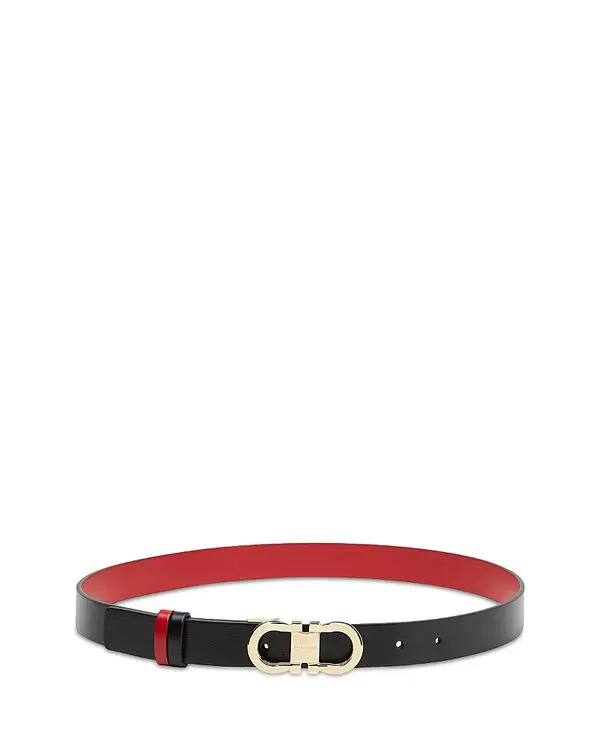FERRAGAMO Double Gancini Reversible Leather Belt - Black/red