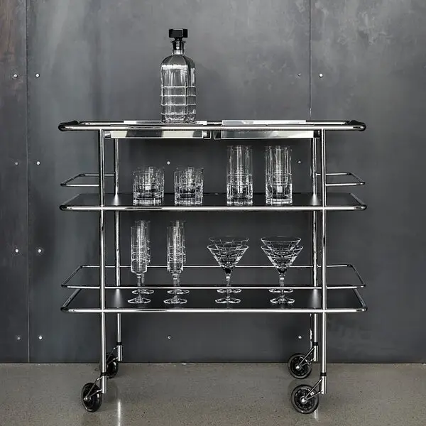 ORREFORS 53 Piece Street Bar Cart And Glassware Set - Clear/silver