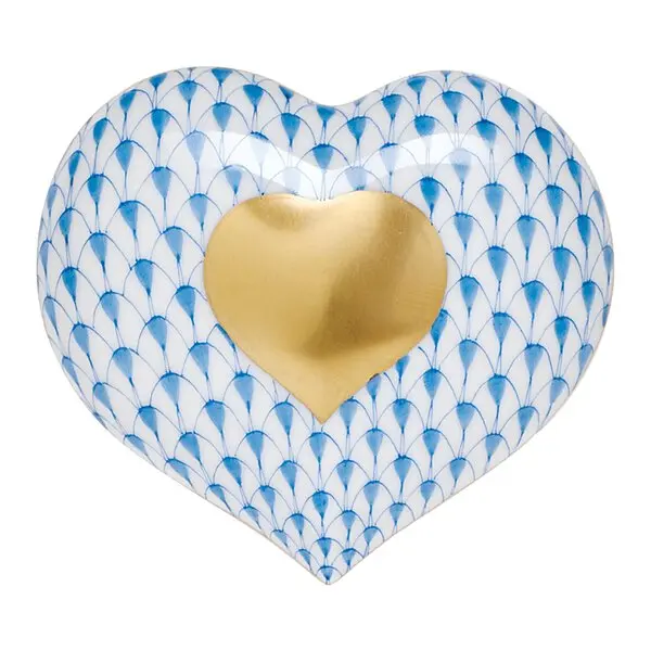 HEREND Porcelain Heart Of Gold - Blue