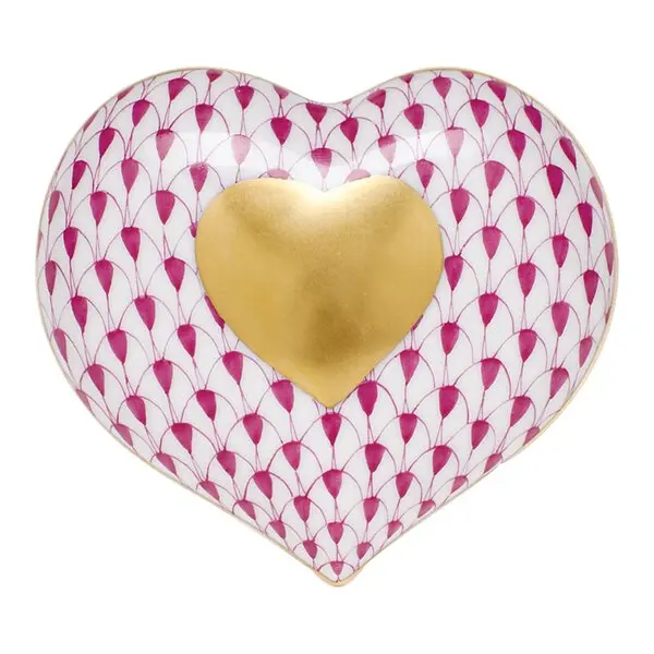 HEREND Porcelain Heart Of Gold - Raspberry