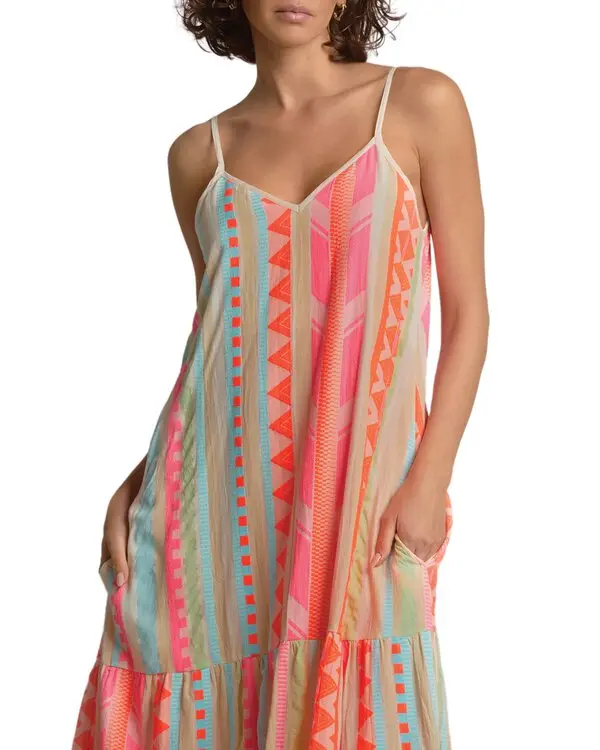 Elan Spaghetti Strap Maxi Cover-up Dress - Neon Aztec
