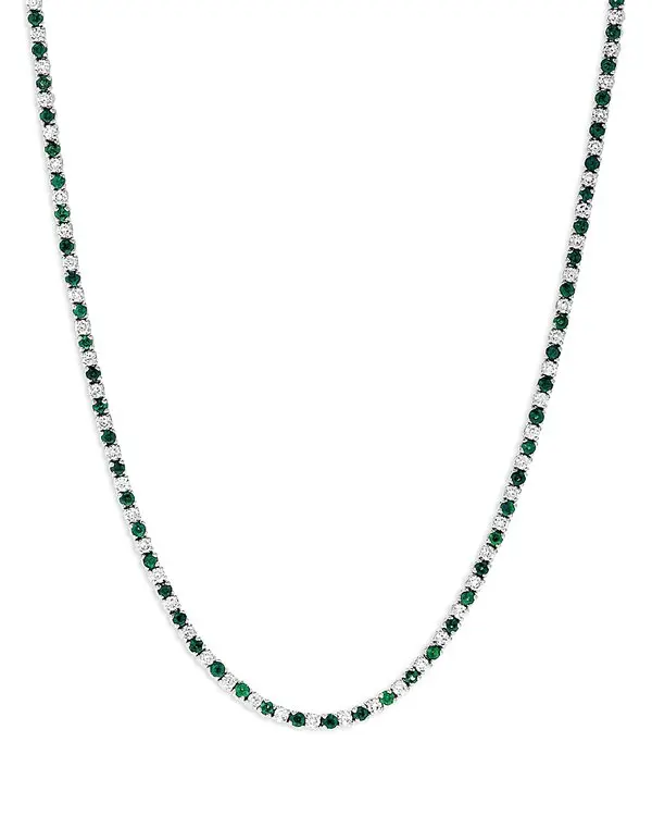 Bloomingdale'S Emerald & Diamond Tennis Necklace - Emerald/white Gold