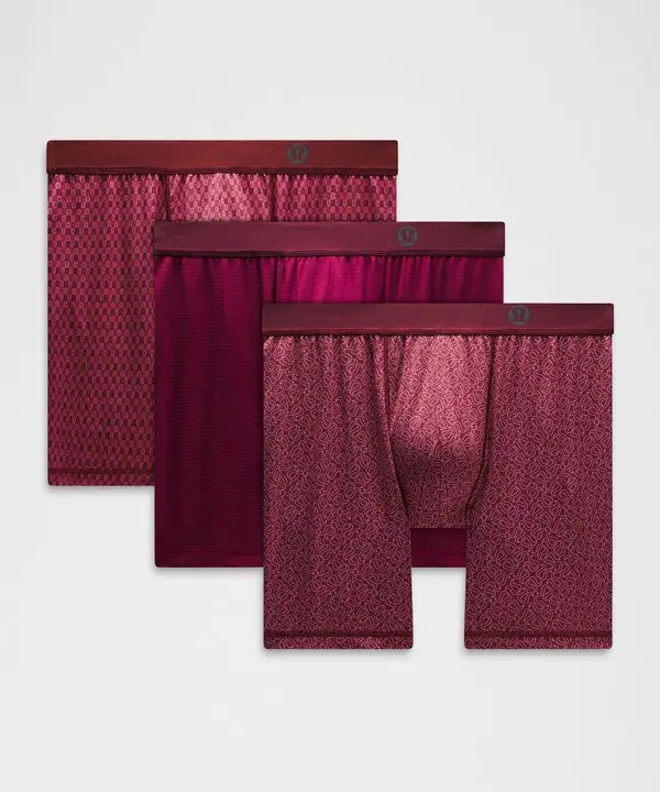 Lululemon Always In Motion Long Boxer 7 - Jumie Stripe Deep Luxe Garnet/cedar Stamp Mini Wp Garnet Multi/spaced Yogo Outline Wp Velvet Dust Red Merlot