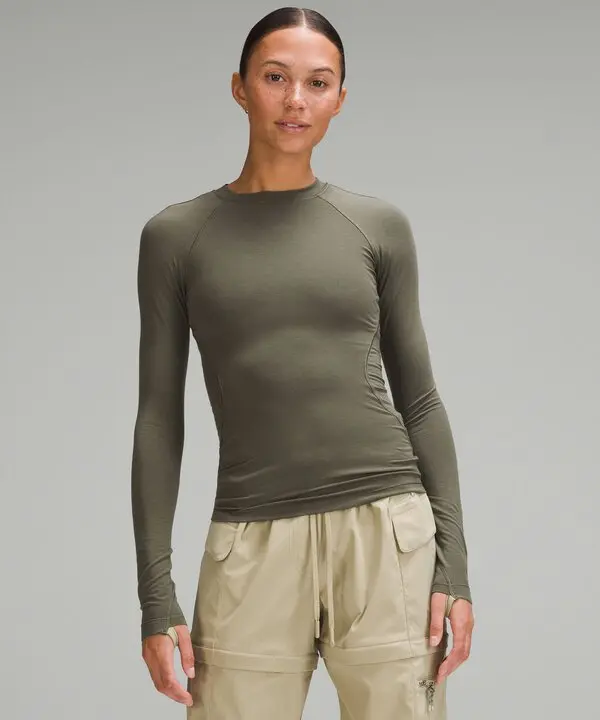 Lululemon Long-sleeve Crewneck Base Layer - Army Green/compass Khaki