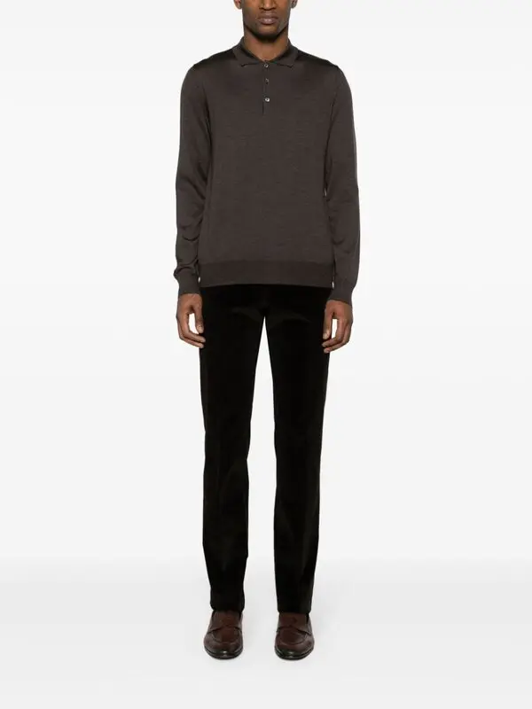 Corneliani Mélange-effect Wool Polo Shirt - Brown