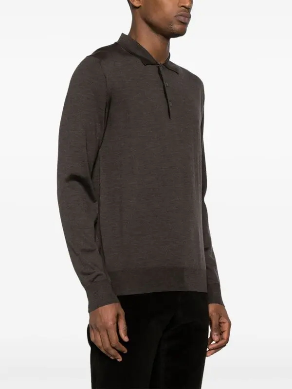 Corneliani Mélange-effect Wool Polo Shirt - Brown