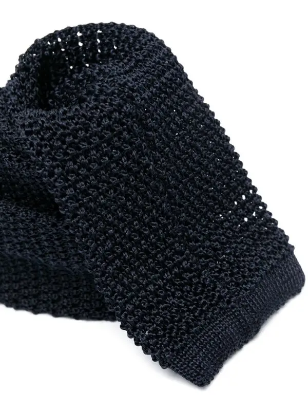 FURSAC Square-tip Knitted Silk Tie - Blue