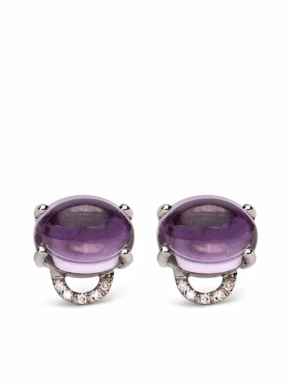 MAVIADA 18kt White Gold Amethyst Diamond Marmaris Stud Earrings - Silver