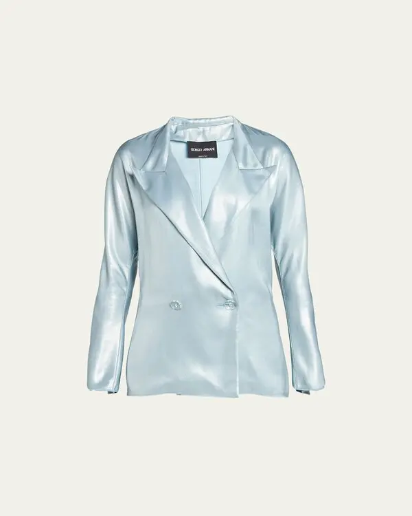 Giorgio Armani Laminated Satin Double-breast Blazer - Solid Medium Blue