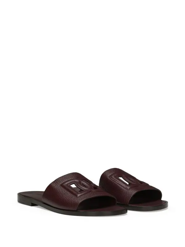 Dolce & Gabbana Logo-embellished Deerskin Slides - Red