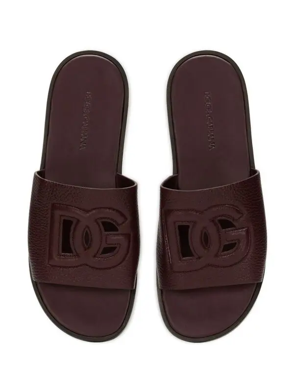 Dolce & Gabbana Logo-embellished Deerskin Slides - Red