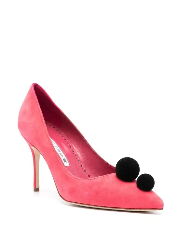 Manolo Blahnik Piera Suede Pom Pom Pumps Pink 54% Off