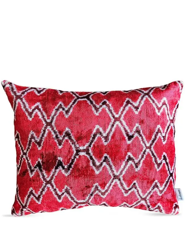 LES-OTTOMANS Geometric-pattern Print Velvet-finish Cushion - Red