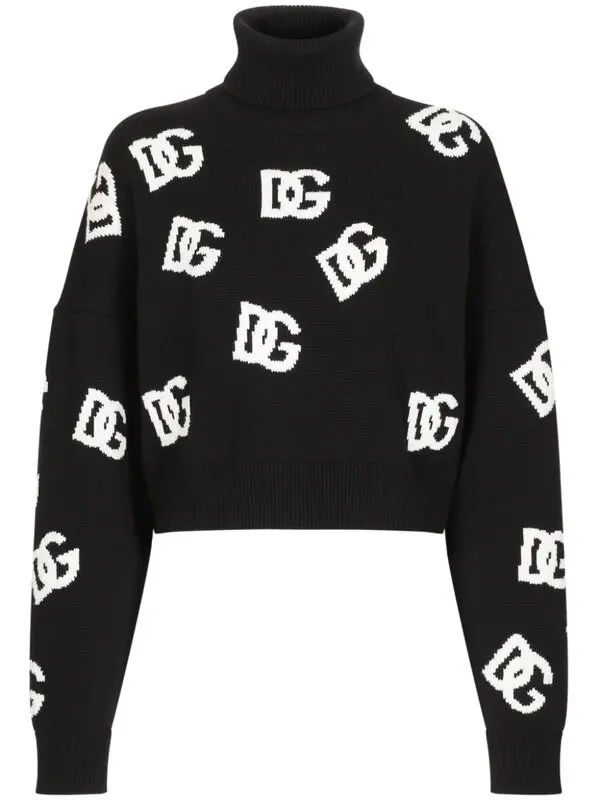 Dolce & Gabbana Intarsia-knit Logo Virgin Wool Jumper - Black