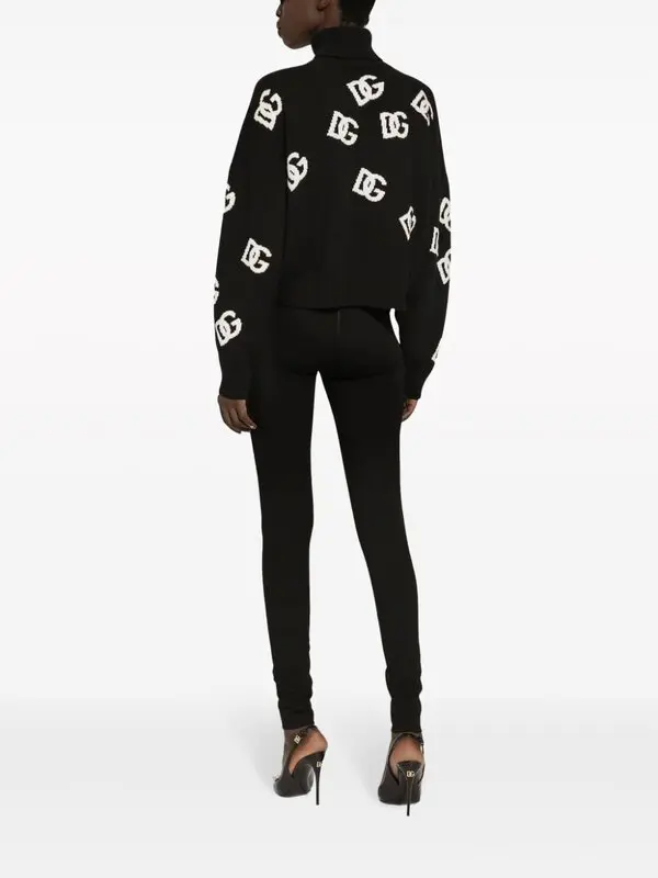 Dolce & Gabbana Intarsia-knit Logo Virgin Wool Jumper - Black