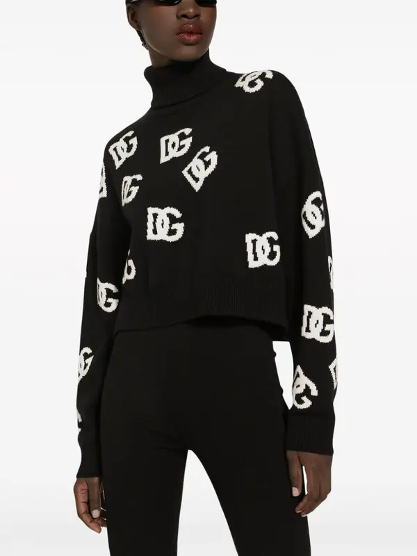 Dolce & Gabbana Intarsia-knit Logo Virgin Wool Jumper - Black