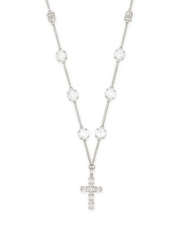 Dolce & Gabbana Crystal-embellished Cross Pendant Necklace - Silver