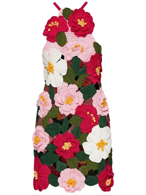 Oscar De La Renta Camellia Crochet-knit Halterneck Minidress - Pink
