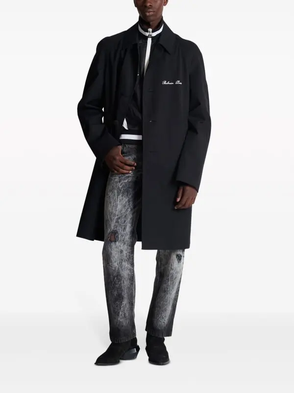 Balmain Logo-embroidered Single-breasted Coat
