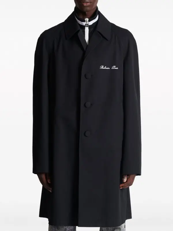 Balmain Logo-embroidered Single-breasted Coat
