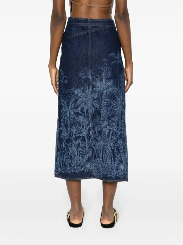 Alanui Jungle Toile De Jouy Denim Skirt