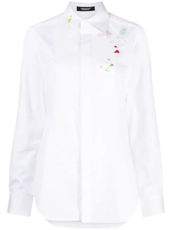 Undercover Floral-embroidered Cotton Shirt