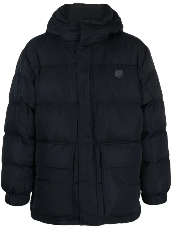 Maison Kitsuné Logo-appliqué Hooded Puffer Jacket - Black