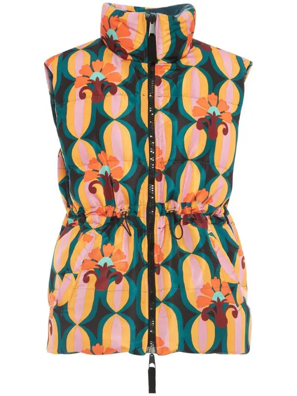 La DoubleJ Floral Print Reversible Padded Gilet - Blue