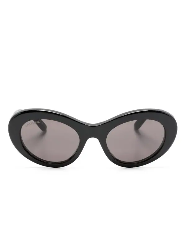 Balenciaga Logo-plaque Round-frame Sunglasses - Black