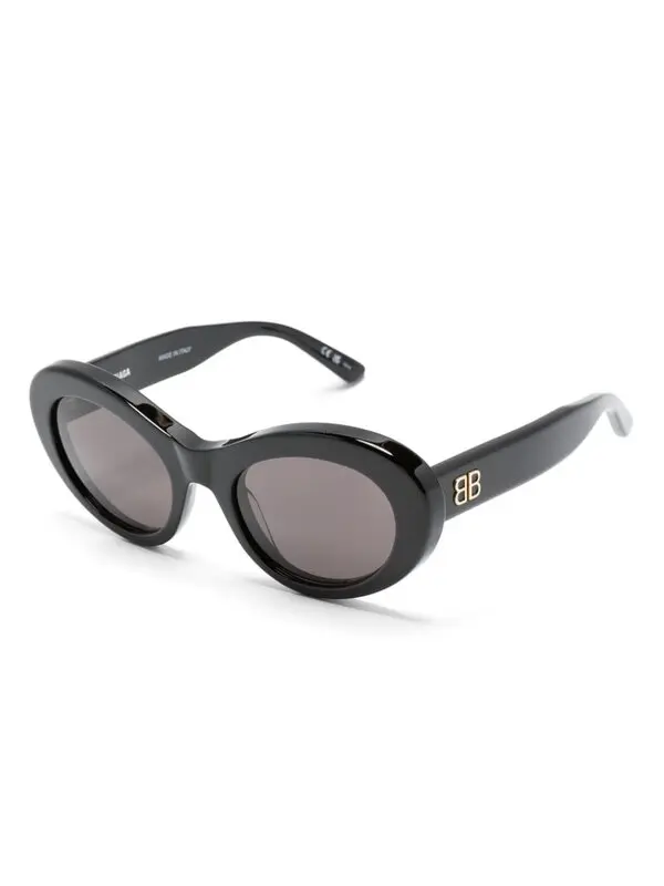 Balenciaga Logo-plaque Round-frame Sunglasses - Black