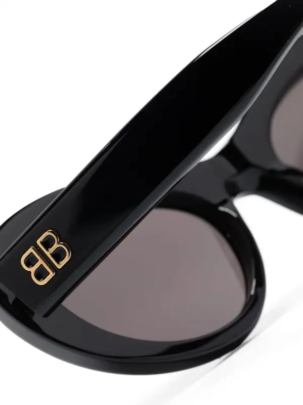 Balenciaga Logo-plaque Round-frame Sunglasses - Black
