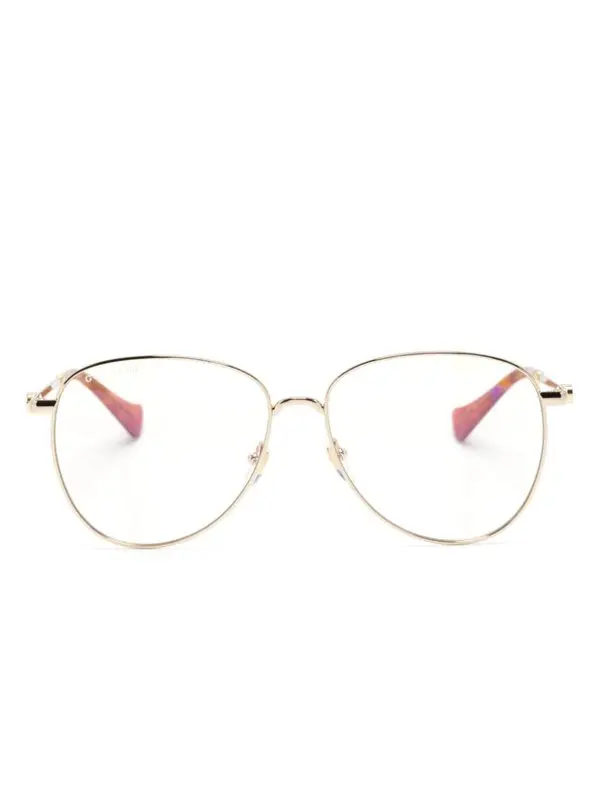 Gucci Double G Logo-engraved Glasses - Gold