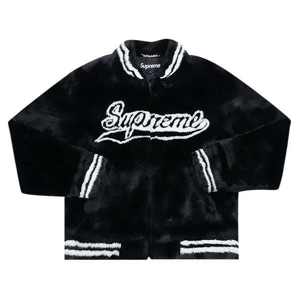 Supreme Faux Fur Varsity Jacket - Black