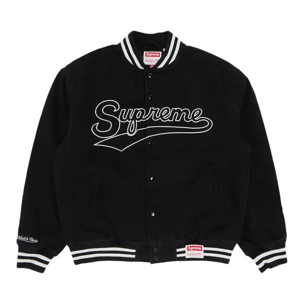 Supreme X Mitchell & Ness Twill Varsity Jacket - Black