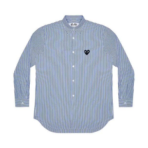 Play Comme Des Garcon Striped Shirt With Heart Patch - Blue