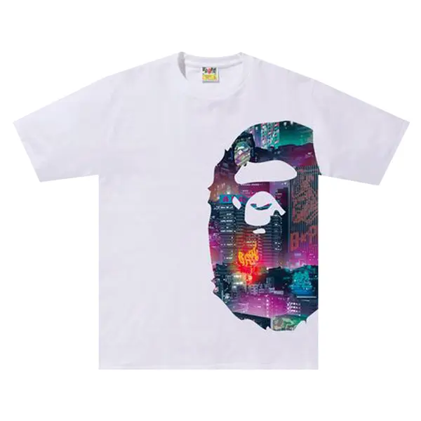 A BATHING APE Neon Tokyo Side Big Ape Head Tee - White